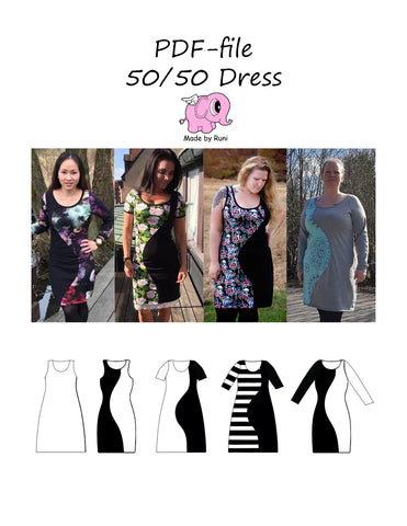 PDF-mønster/pattern: 50/50 Dress Adult size 34-54 (US 4-24) – Made by Runi